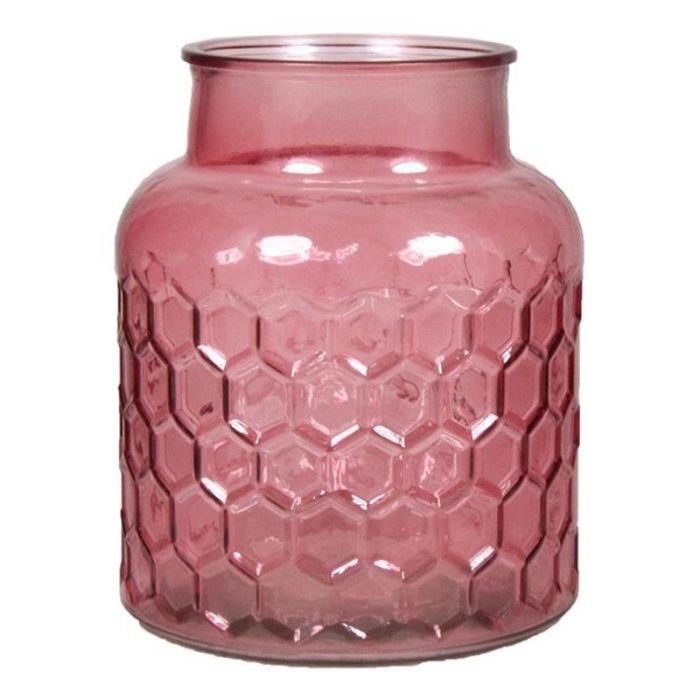 Blumenvase HAYES aus Glas, mit Wabenmuster, rosa-klar, 20cm, Ø18cm