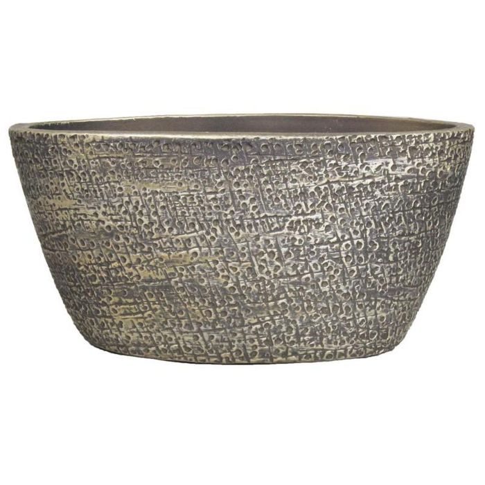Ovaler Blumentopf NAVID, Keramik, Maserung, braun, 30x15x14cm